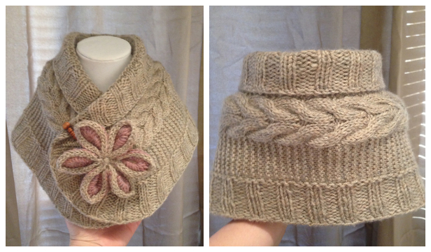 Knit Flower Cable Scarf Cowl Free Knitting Patterns - Knitting Pattern