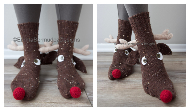 Christmas Reindeer Rudolph Socks Free Knitting Patterns - Knitting Pattern
