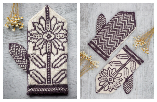 Floral Motif Colorwork Mittens Knitting Pattern - Knitting Pattern