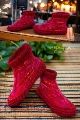 Adult Cuffed Bootie Slippers Free Knitting Pattern - Knitting Pattern