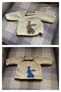 Bunny Print Baby Sweater Free Knitting Pattern - Knitting Pattern