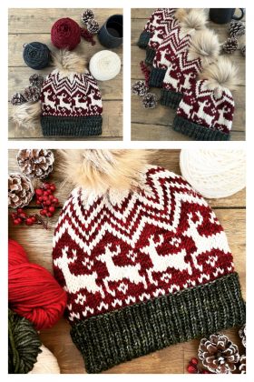 Reindeer Romp Beanie Hat Set Knitting Patterns - Knitting Pattern