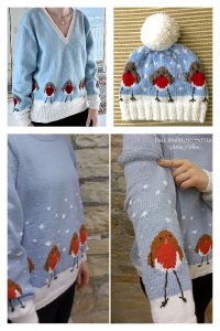 Robins in a Row Sweater Hat Set Free Knitting Patterns - Knitting Pattern
