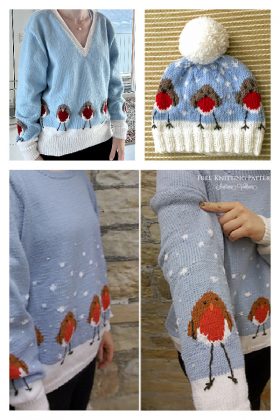 Robins in a Row Sweater Hat Set Free Knitting Patterns - Knitting Pattern