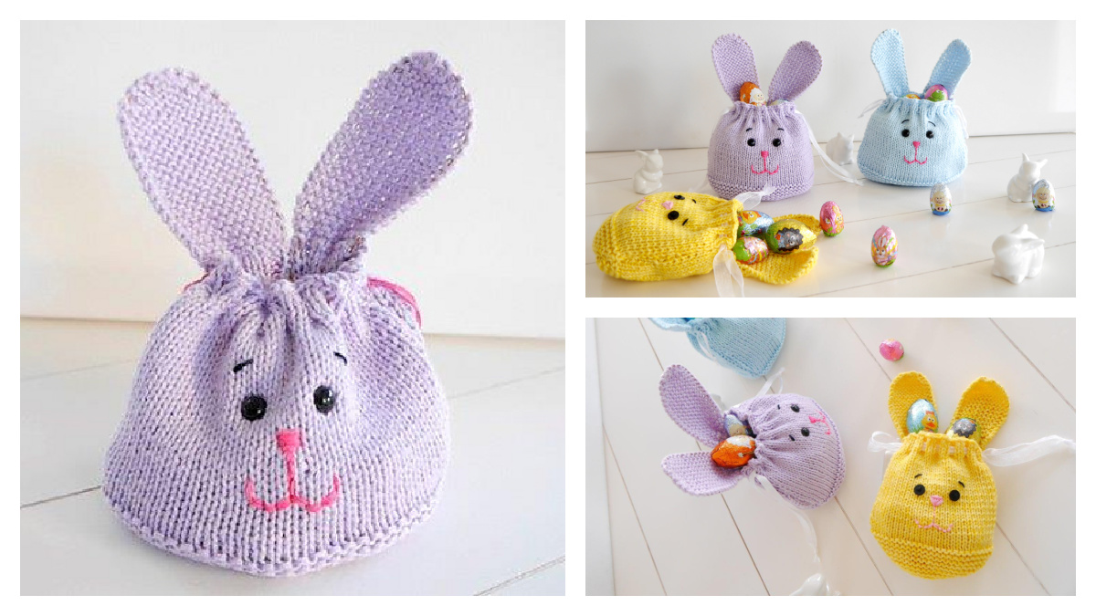 Cute Easter Bunny Drawstring Bag Knitting Pattern - Knitting Pattern