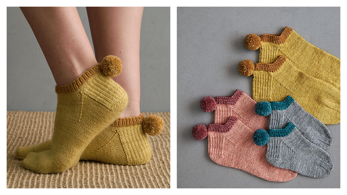 Pom Pom Socklets Free Knitting Pattern (All Sizes) - Knitting Pattern