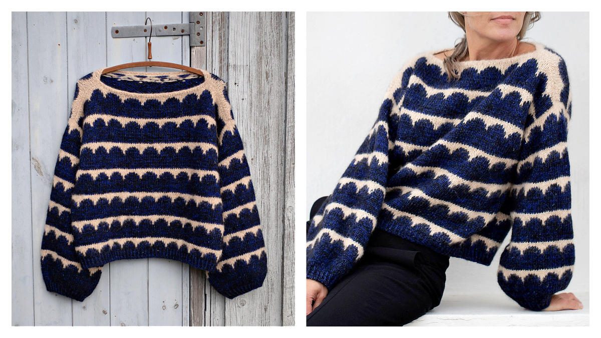 Robinia Print Pullover Sweater Knitting Pattern (XS - 3XL) - Knitting ...